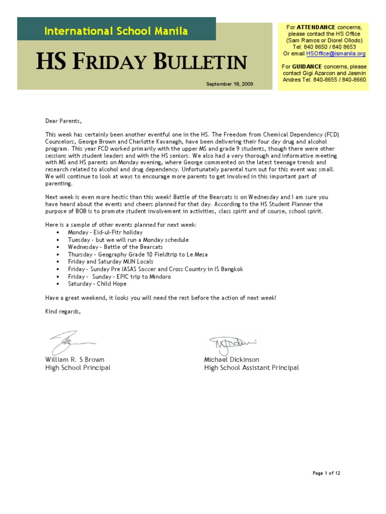 Weekly School Bulletin for Parents | PDF | School Counselor | National ...