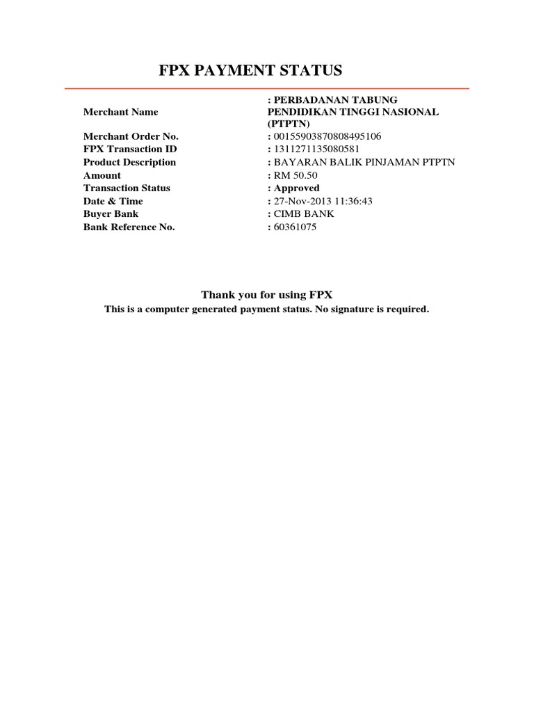 PTPTN Payment Status Confirmation | PDF | Finance & Money Management