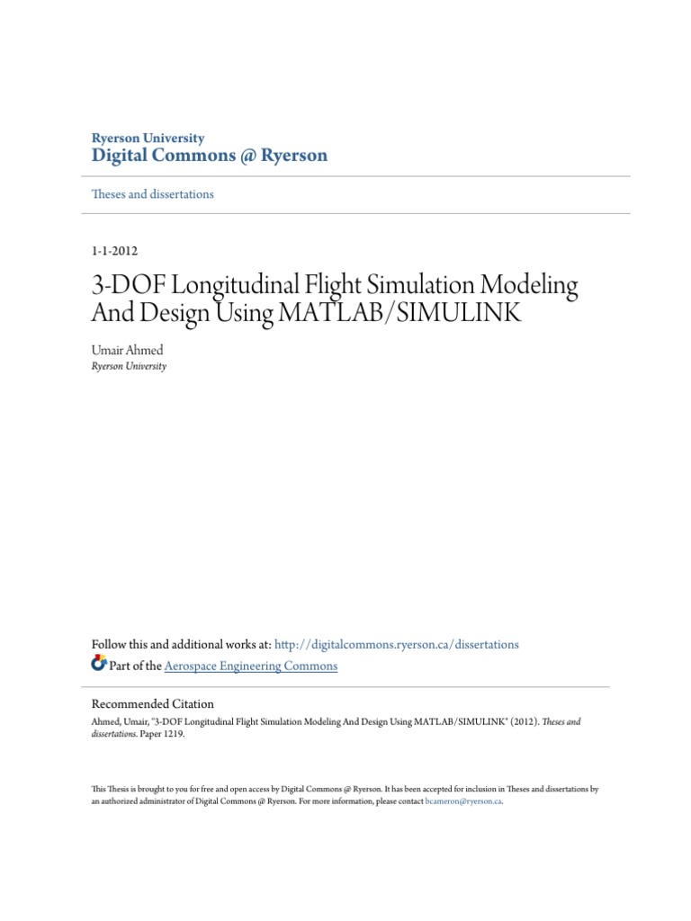 3-DOF Longitudinal Flight Simulation Modeling and Design Using MA | PDF | Flight Dynamics (Fixed ...
