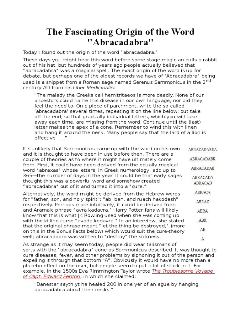 Origin of The Word Abracadabra | PDF | Supernatural Legends | Magic ...