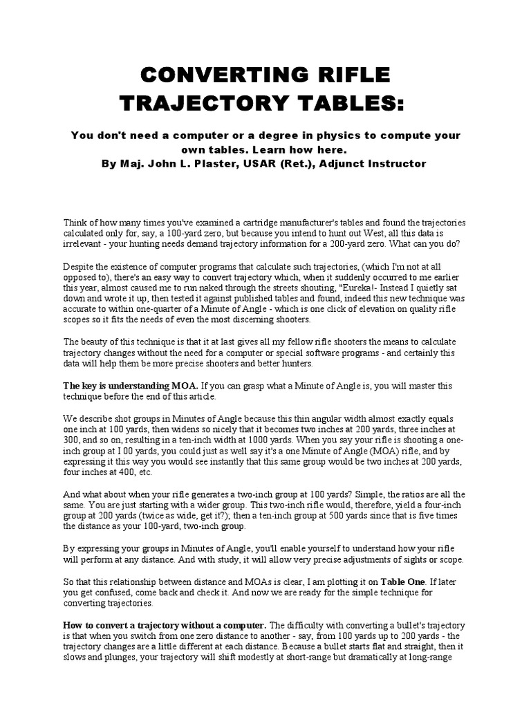Converting Rifles Trajectory Tables | Download Free PDF | Projectile ...