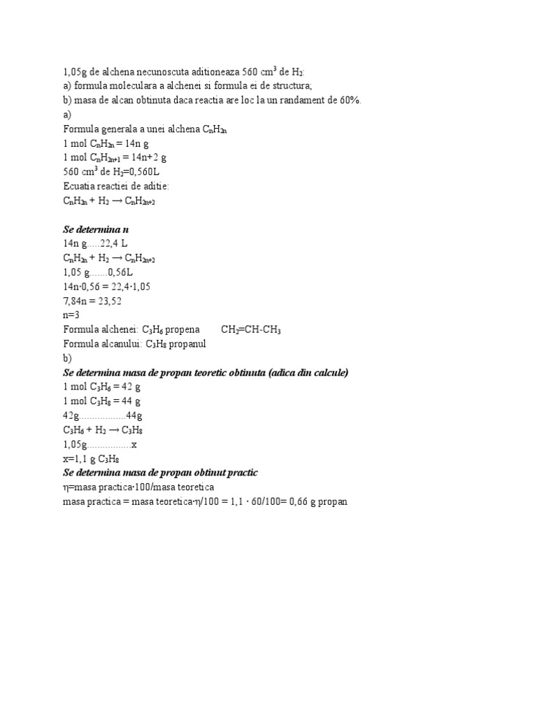 1 - 05g de Alchena Necunoscuta Aditioneaza 560 Cm3 de H2 | PDF