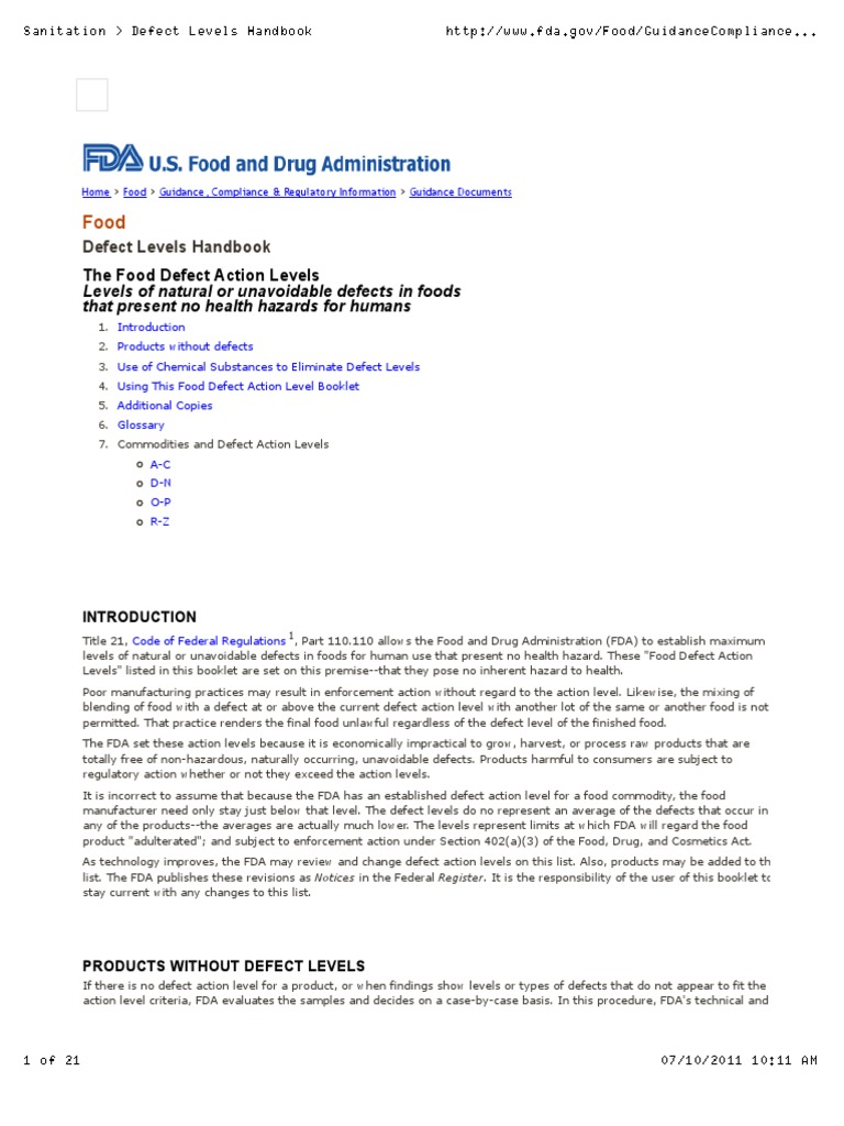 FDA Handbook on Defect Action | Food And Drug Administration ...