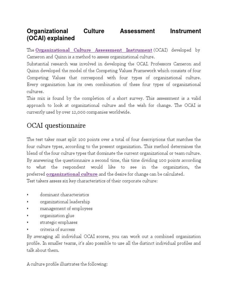 Organizational Culture Assessment Instrument | PDF | Organizational ...