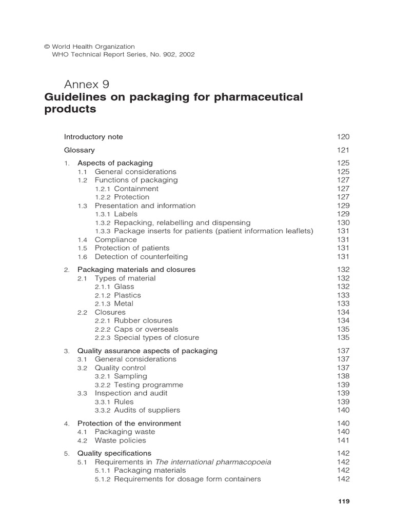 Guidelines Packaging Pharmaceutical Products TRS902 Annex 9 | PDF ...