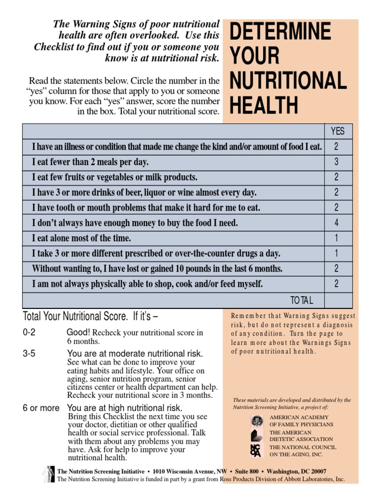 Nutritional Checklist | Eating | Nutrition | Free 30-day Trial | Scribd