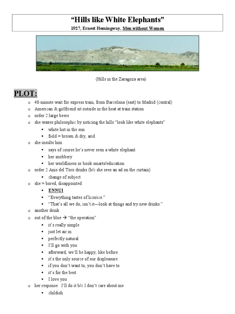 104 ErnestHemingway HillsWhiteElephants Notes | PDF