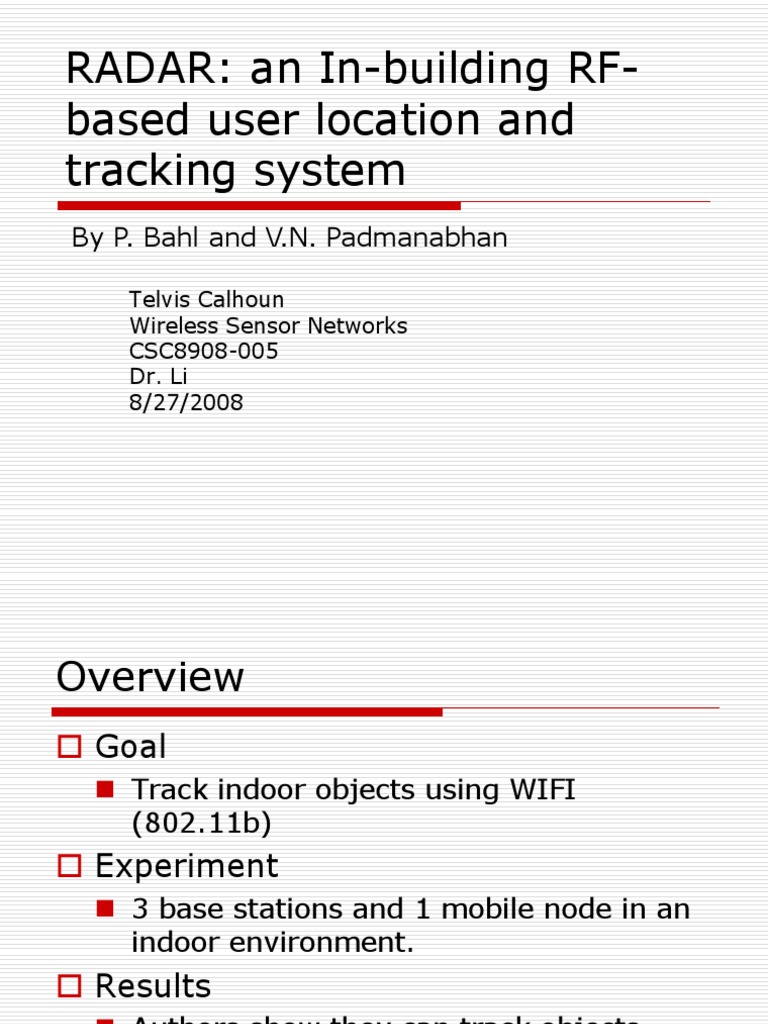 Radar An In Building Rf Based User Location And Tracking System Pdf Telecommunications