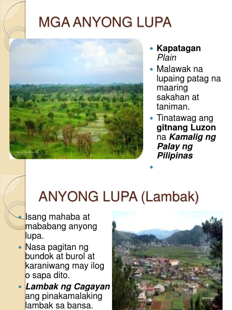 Anyong Lupa Sa Pilipinas MGA ANYONG LUPA Kapatagan Plain Ppt