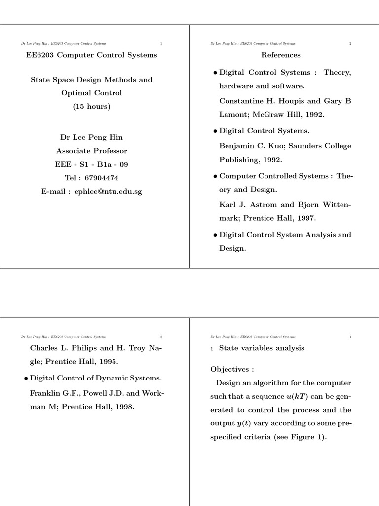 DR Lee Peng Hin: EE6203 Computer Control Systems 1 DR Lee Peng Hin: EE6203 Computer Control ...