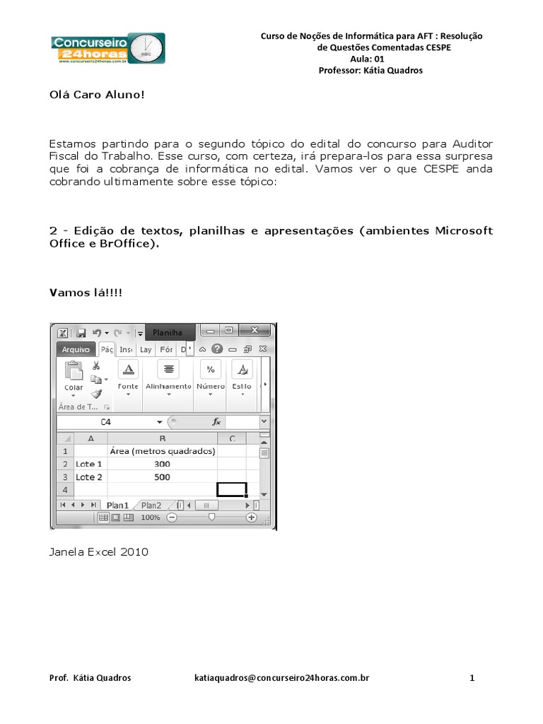 Provas Comentadas Cespe Kátia | PDF | Microsoft Excel | Planilha