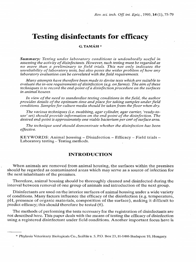 Testing Disinfectants For Efficacy: Summary | PDF | Disinfectant ...