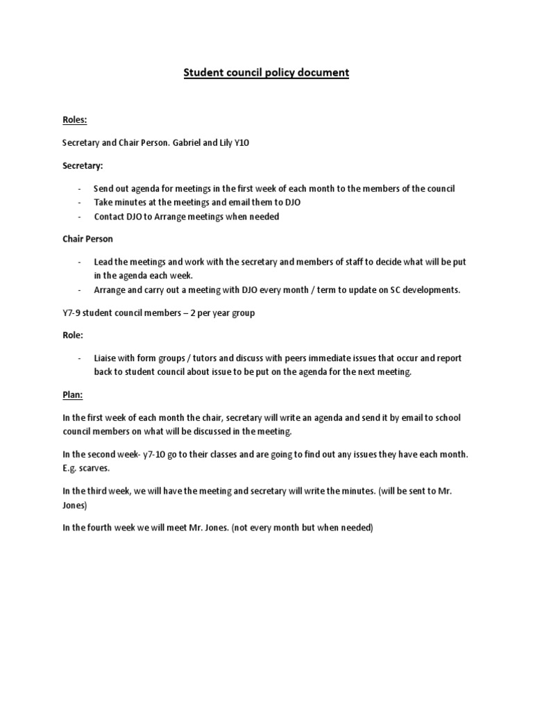 Student Council Policy Document | PDF