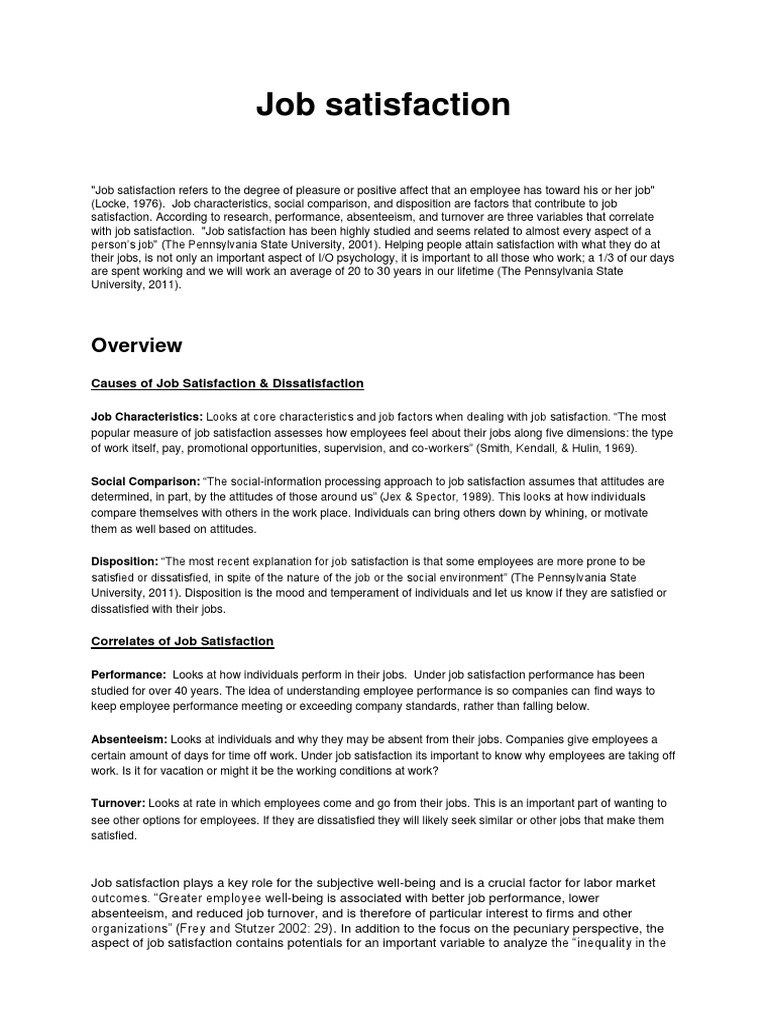 Causes of Job Satisfaction & Dissatisfaction | PDF | Job Satisfaction ...