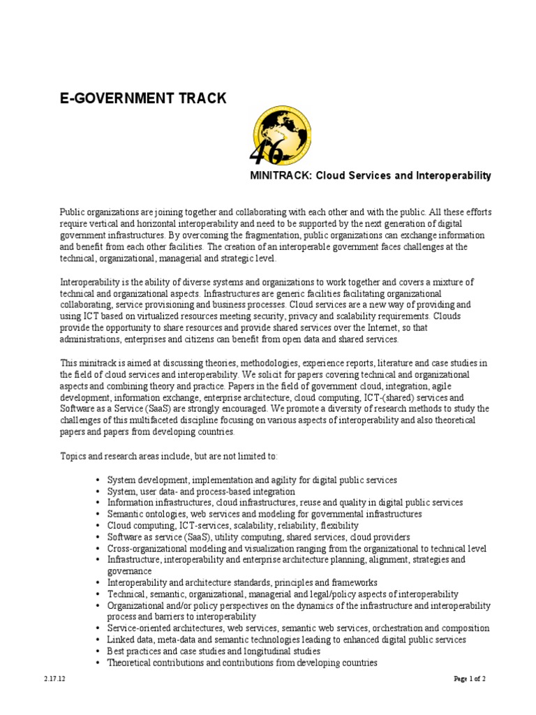 E-Government Track: MINITRACK: Cloud Services and Interoperability ...