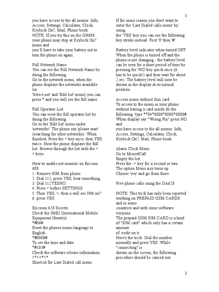 Cell Phone Codes For All Types of Phones1 | PDF