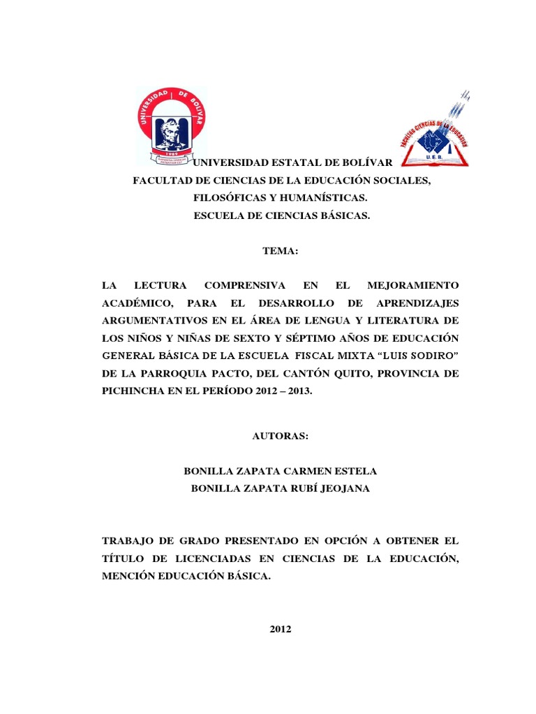 Tesis Lectora Ruby Bonilla y Carmen Bonilla | PDF | Constructivismo ...