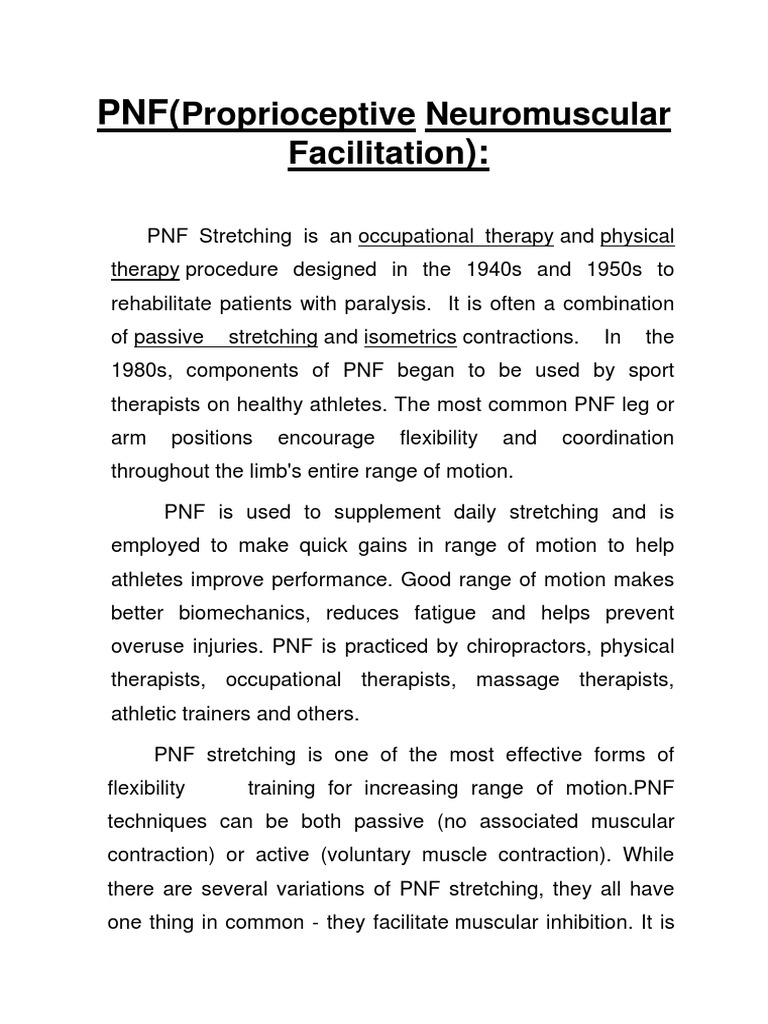 PNF Stretching | PDF | Anatomical Terms Of Motion | Dance Science