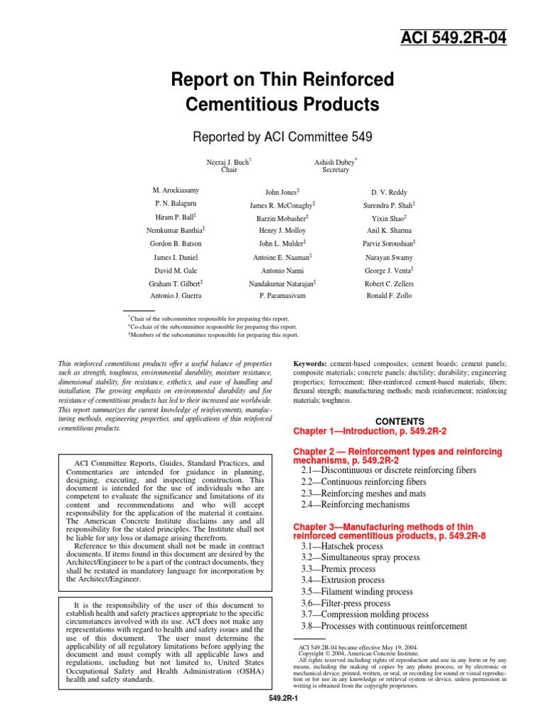 ACI-549.2R-04 Report On Thin Reinforced Cementitious Product | PDF ...