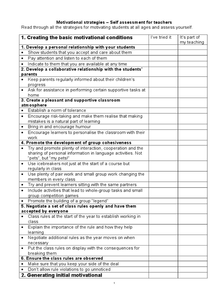 Motivational Self-Assessment for Teachers | PDF | Self-Improvement