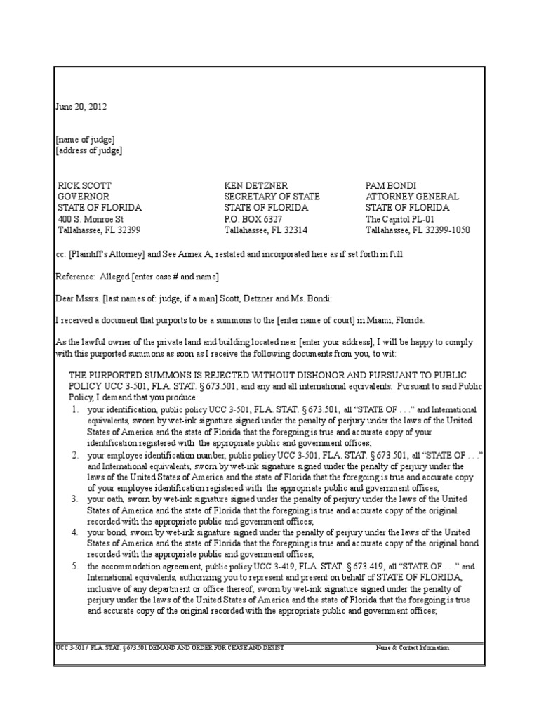 UCC DEMAND Summons Court | PDF | Perjury | Signature