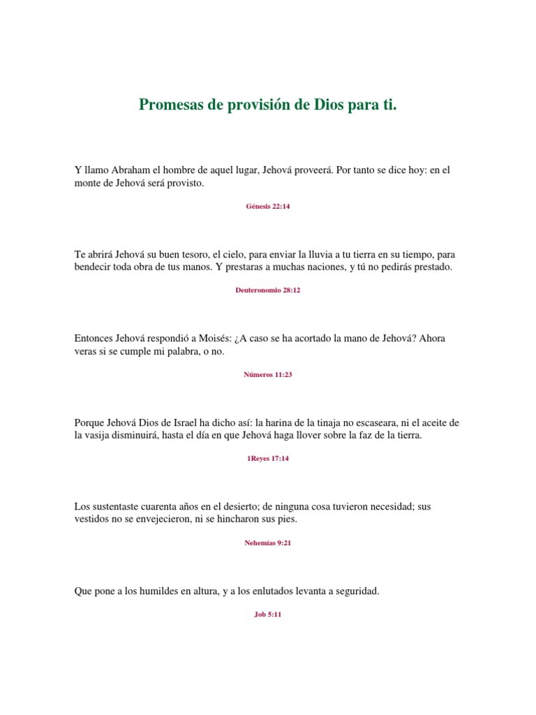 Promesas de Provisión de Dios para Ti | PDF | Salmos | Isaias
