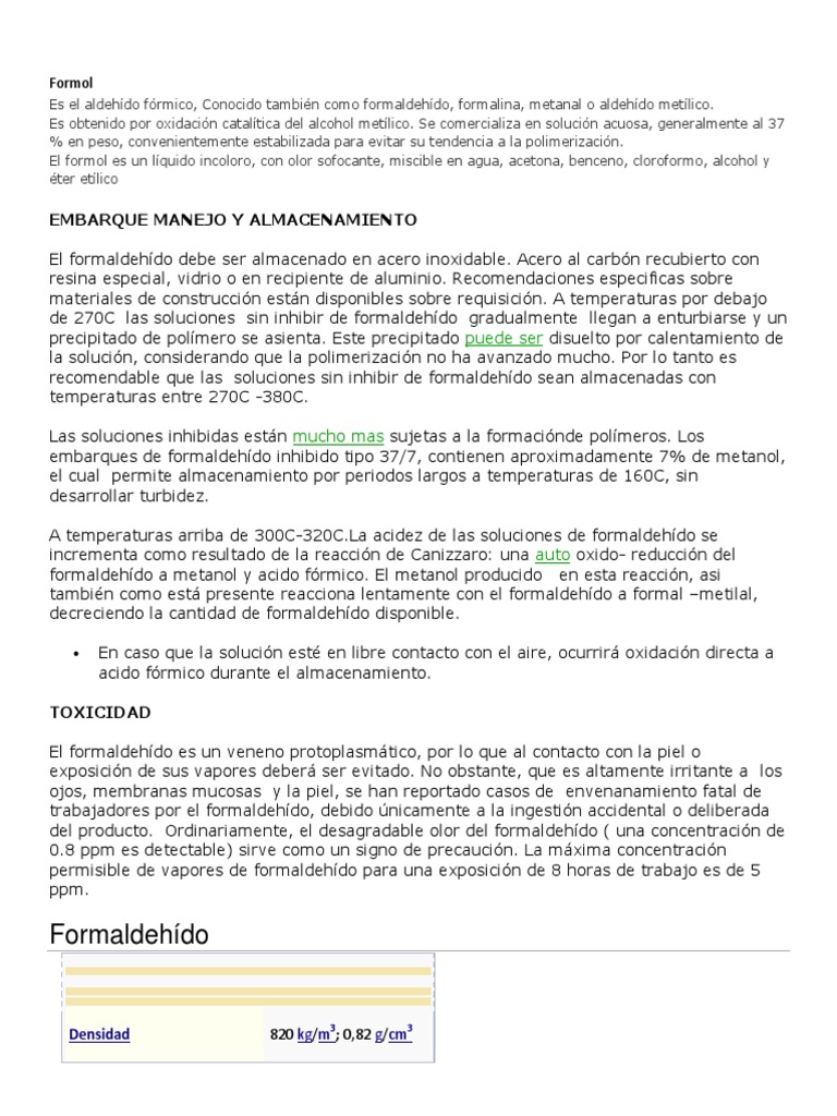 Formol | PDF | Formaldehído | Compuestos químicos