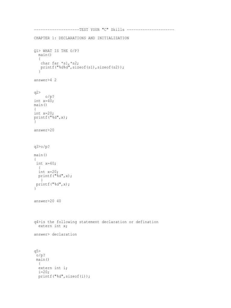 Test Your C Skills Chapter 1 Pdf Scope Computer Science C Programming Language