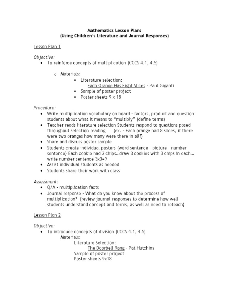 Engaging Math Lesson Plans with Literature | PDF | Fraction ...