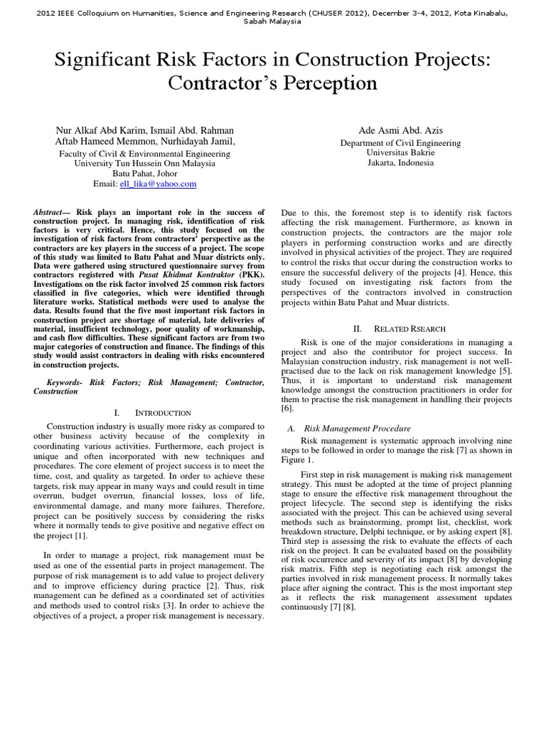 Nur Alkaf Abd Karim - Significant Risk Factors in Construction Projects Contractors Perception ...