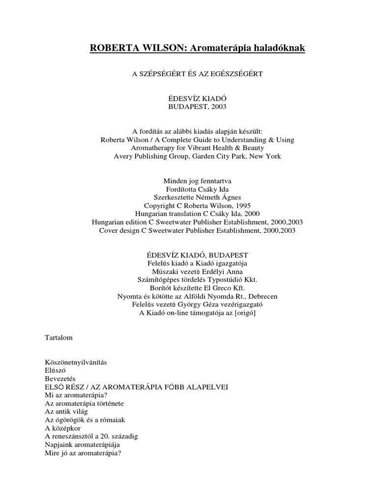 Roberta Wilson - Aromaterápia Haladóknak. A Szépségért És Az ...