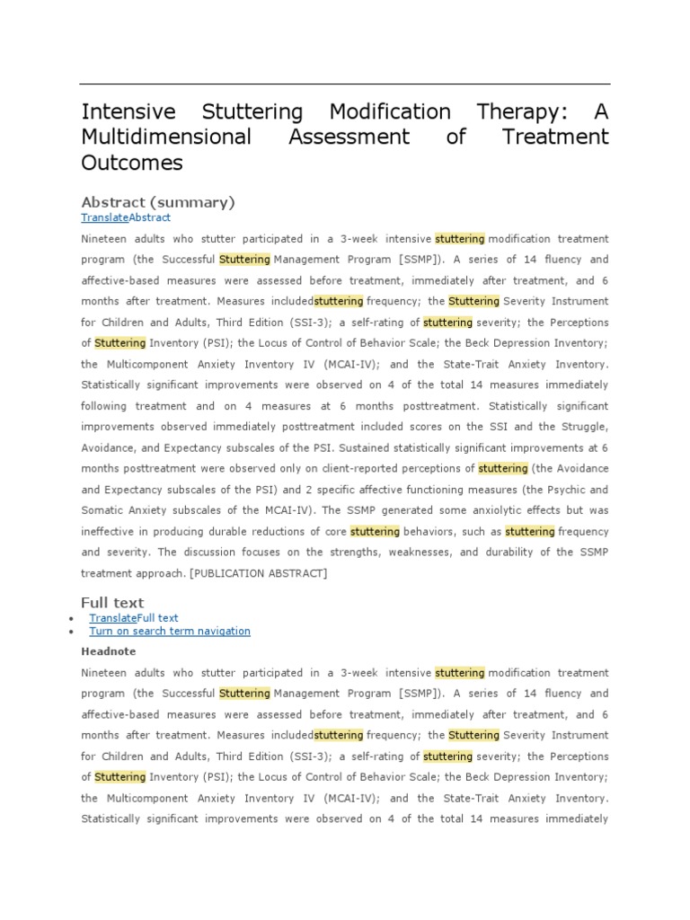 Intensive Stuttering Modification Therapy: A Multidimensional ...