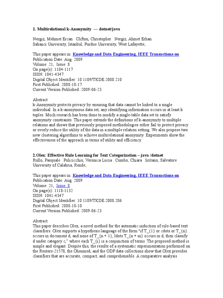 IEEE Solved PROJECTS 2009 | PDF | Cluster Analysis | Databases