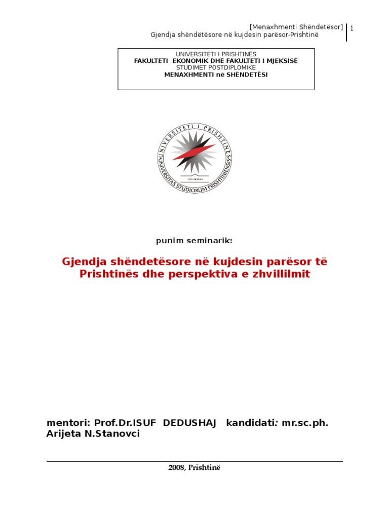 Gjendja Shendetesore Ne Kujd. Paresor&Perspektiva e Zhvilllimit ...