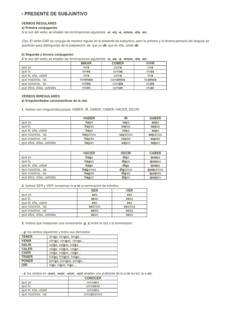 Presente de Subjuntivo | PDF | Verbo | Morfología Lingüística