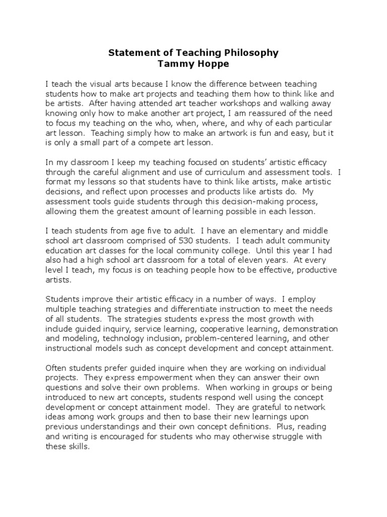 Statement of Teaching Philosophy Tammy Hoppe | PDF | Cognition | Sharing