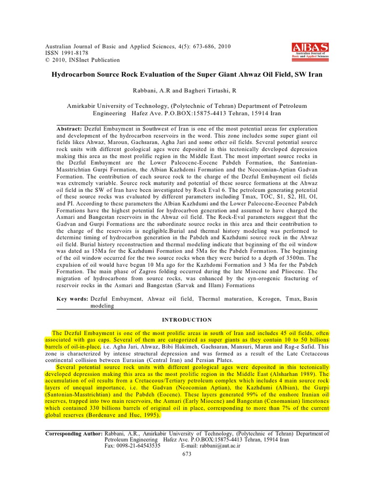 Super Giant Ahwaz Oil Field | PDF | Sedimentary Rock | Petroleum Reservoir