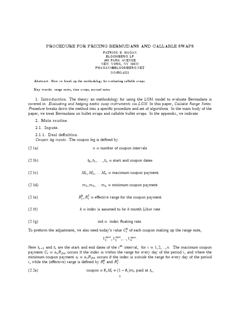Procedure For Pricing Bermudans and Callable Swaps | PDF | Moneyness ...