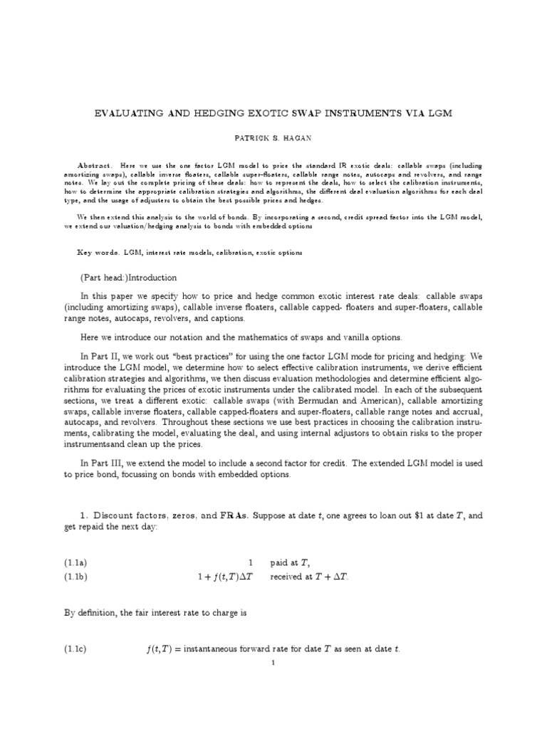 Evaluating and Hedging Exotic Swap Instruments Via LGM | PDF | Hedge ...