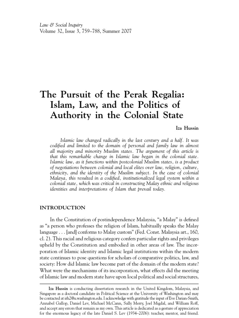 Iza Hussin Pursuit of Perak Regalia Malay Sultans British | PDF ...