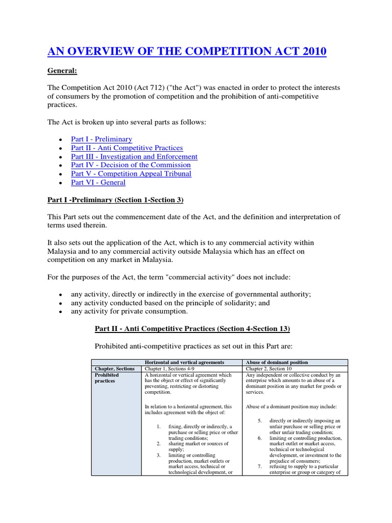 An Overview of The Competition Act 2010 | PDF | Competition | Writ Of ...