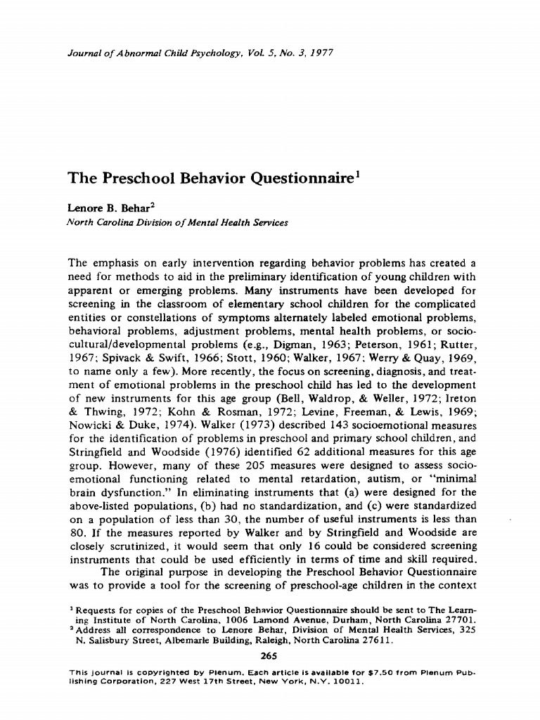 Preschool Behavior Questionnaire | PDF | Factor Analysis | Standard ...