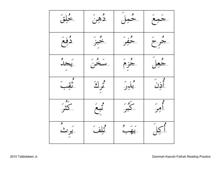 Dammah Fathah Kasrah Word Drills | PDF
