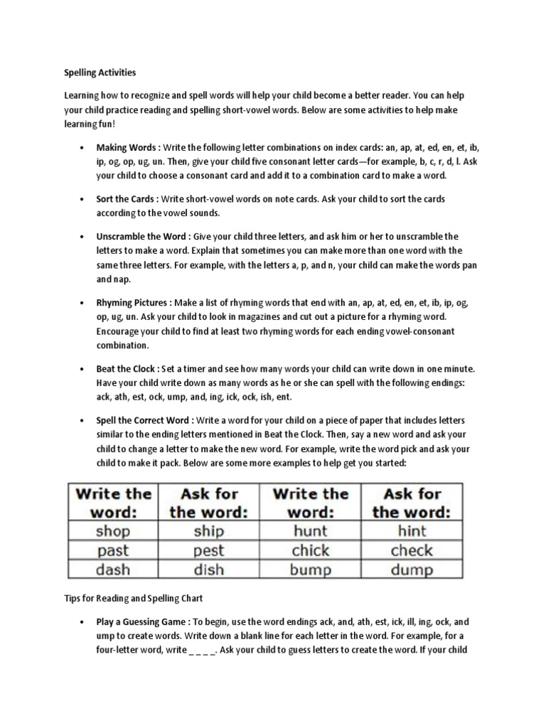 Spelling Activities PDF Rhyme Human Voice