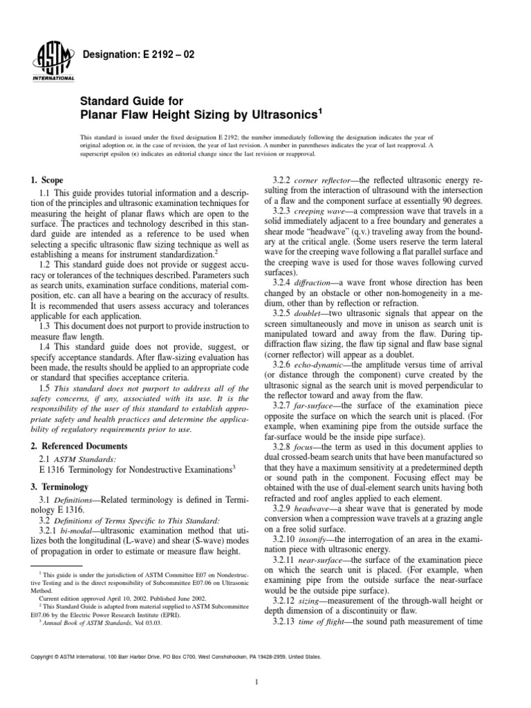 ASTM E2192 - Dimensionamiento de Defectos PR UT | PDF | Ultrasound | Waves