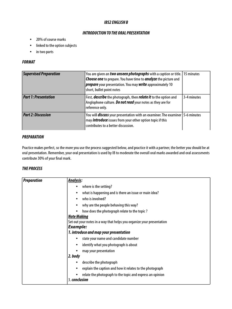 SL English B Oral Presentation PDF | PDF | Photograph | English Language