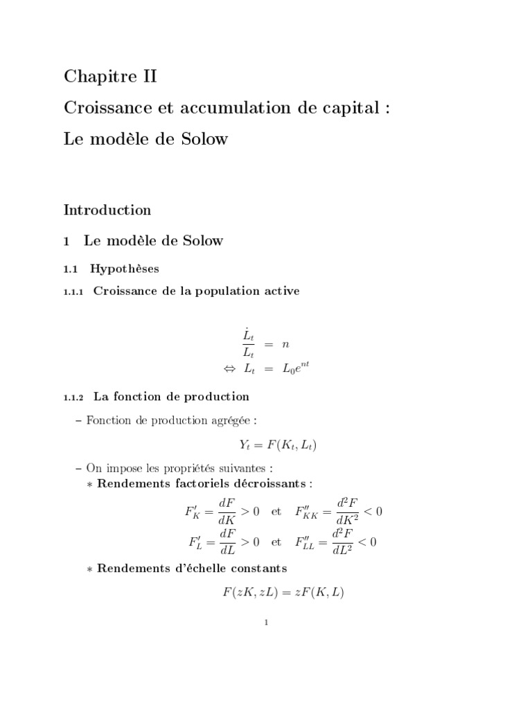 LE MODELE DE Solow Slides - Chap2 | PDF | Fonction de production ...