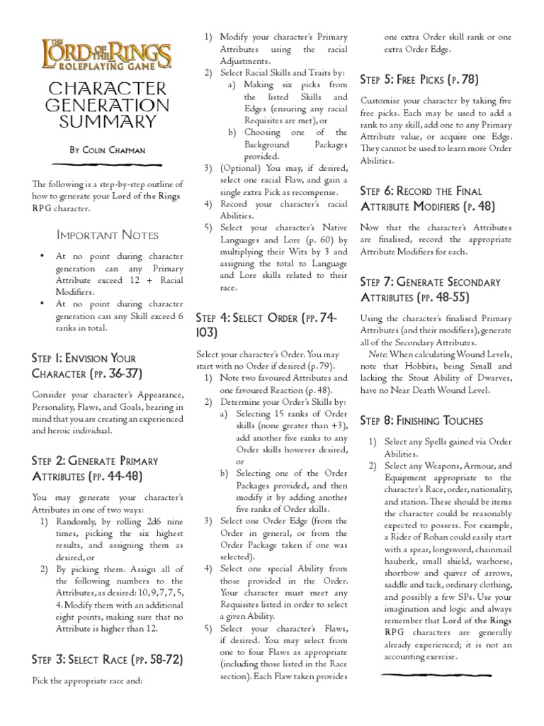 LotR RPG-Character Creation 1 PDF | PDF | Leisure