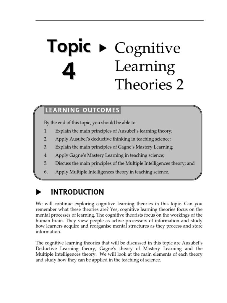 Topic 4 Cognitive Learning Theories 2 | PDF | Learning Theory ...