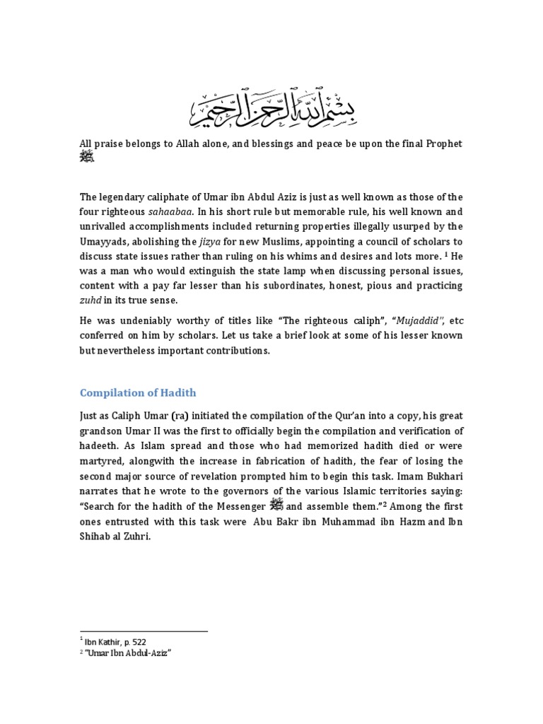 Umar Ibn Abdul Aziz Umar Caliphate